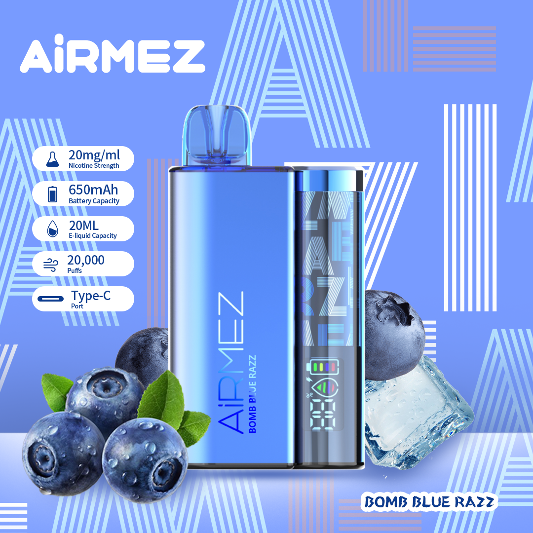 AirMez Bomb Blue Razz 20000 Puffs Metal Disposable Vape – Token Vapes